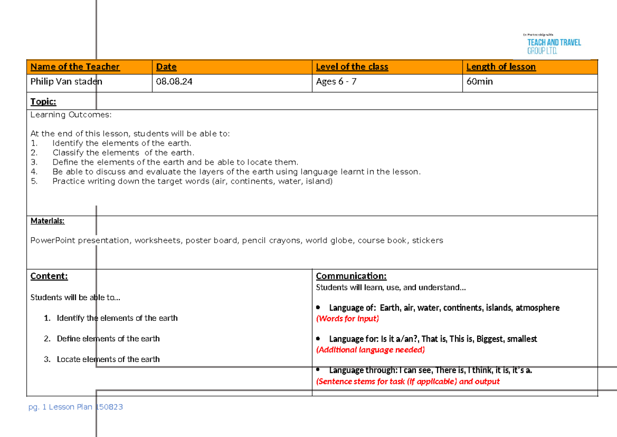 TOSE assignment 2nd attempt - Name of the Teacher Date Level of the ...