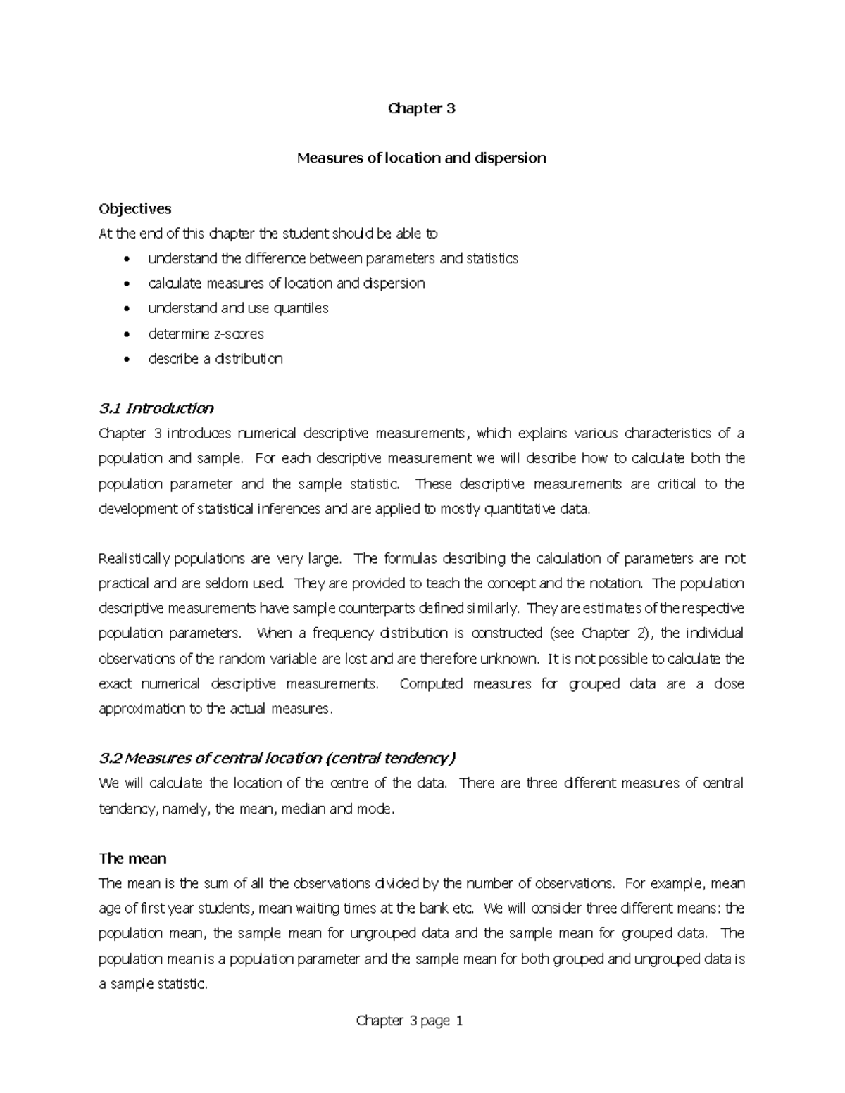 4. Chapter 3 - measures of location and dispersion - Chapter 3 Measures ...