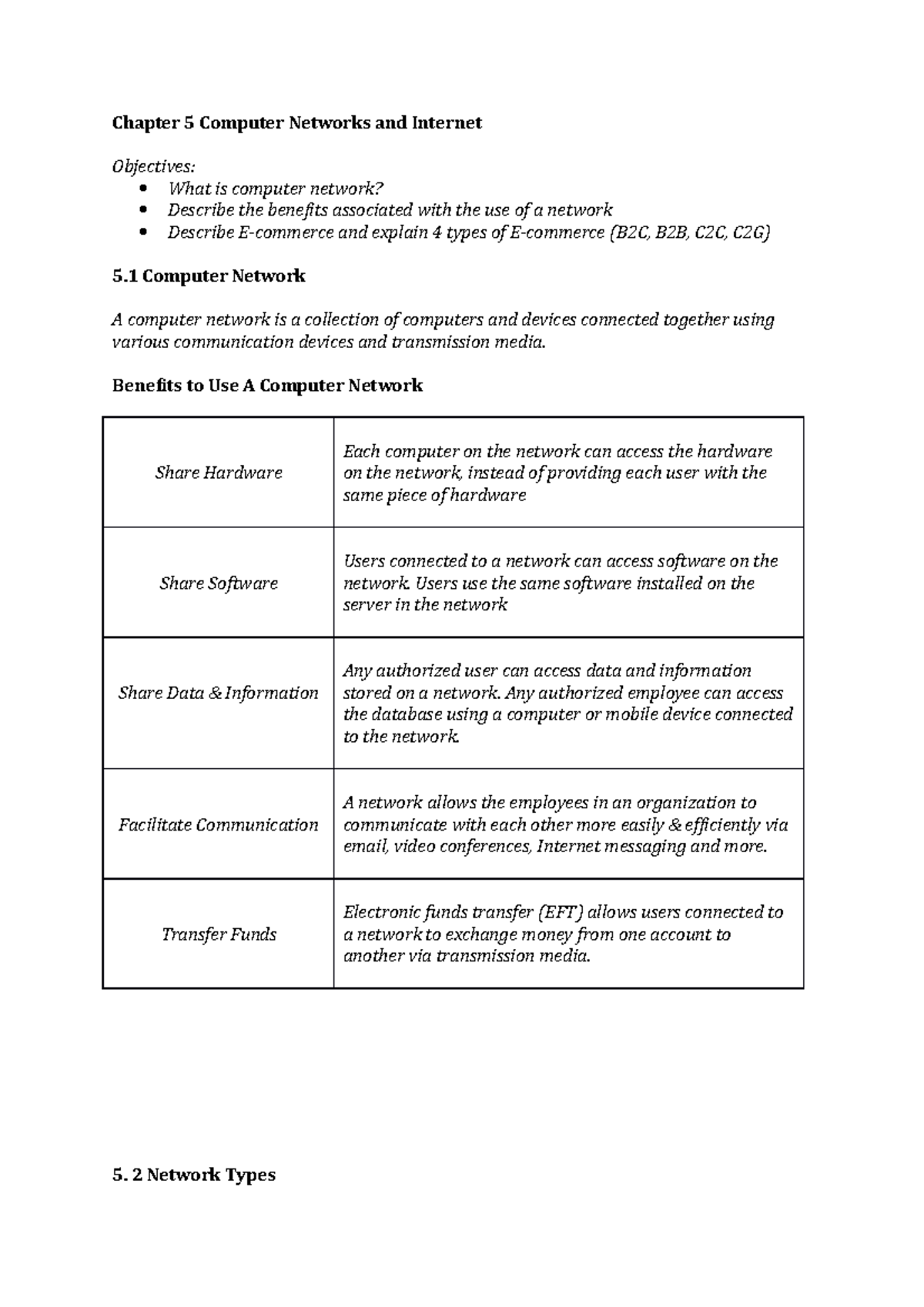 Chapter 5 Computer Networks and Internet - Chapter 5 Computer Networks and Internet Objectives ...
