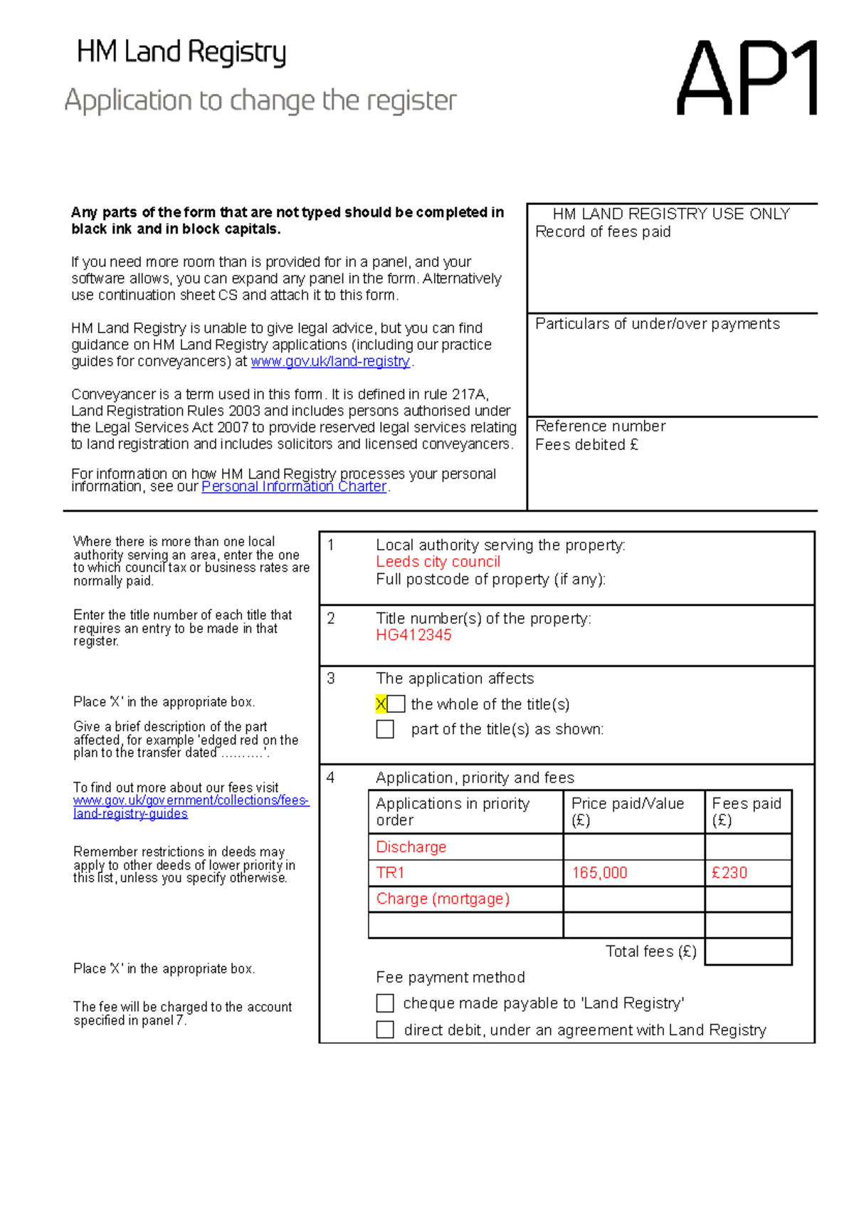 AP1 form - post completion - Any parts of the form that are not typed ...