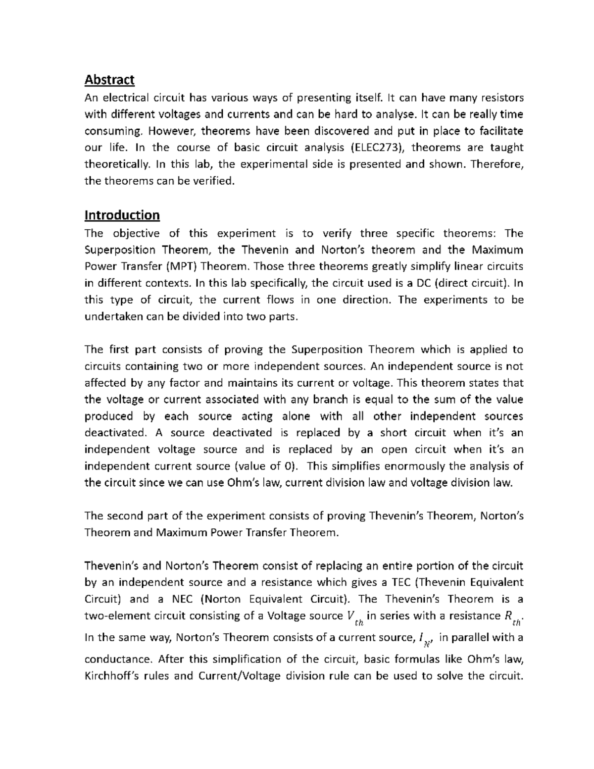 Lab 2 report Elec 273Fall - ELEC 273 - Studocu