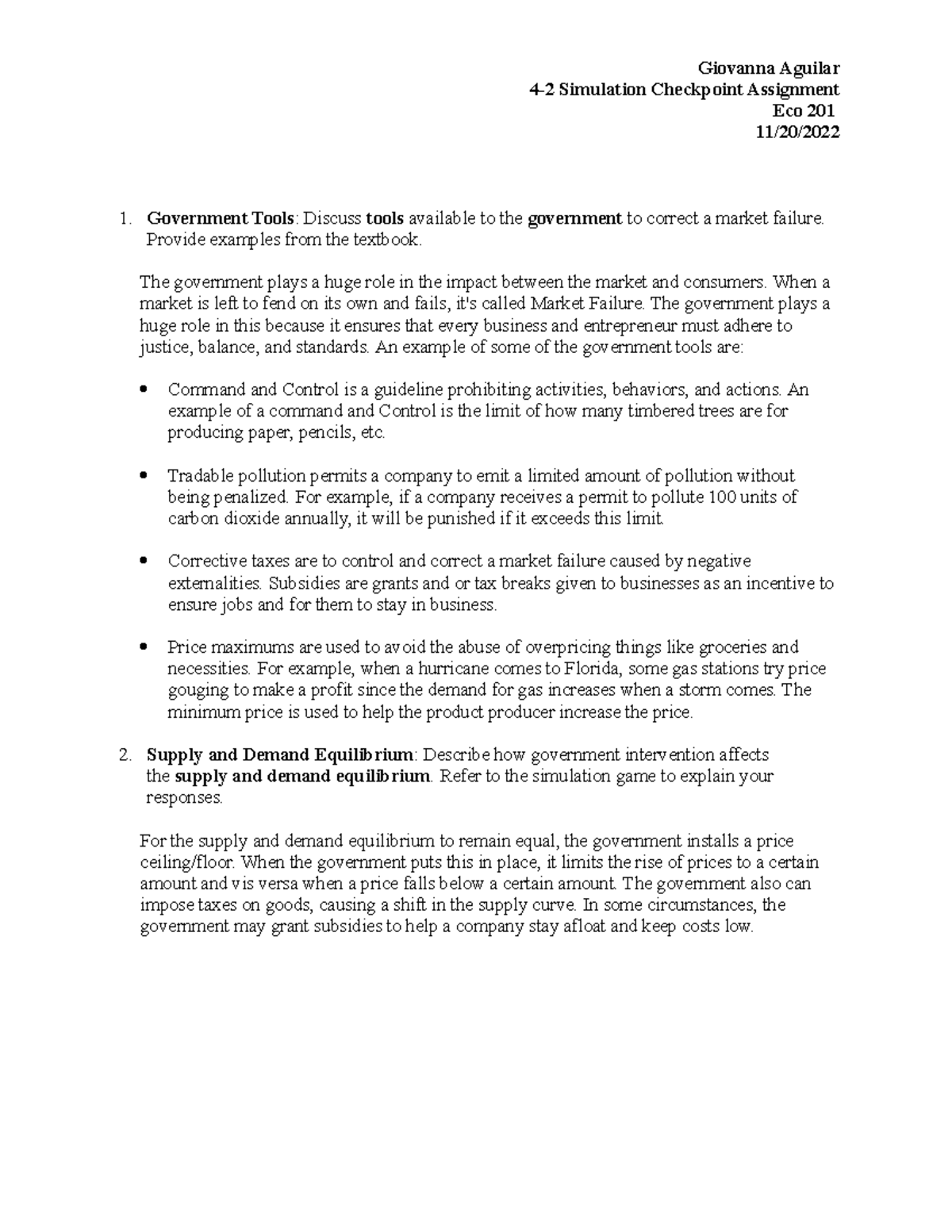 4-2 Simulation Checkpoint Assignment - Giovanna Aguilar 4-2 Simulation Checkpoint Assignment Eco ...