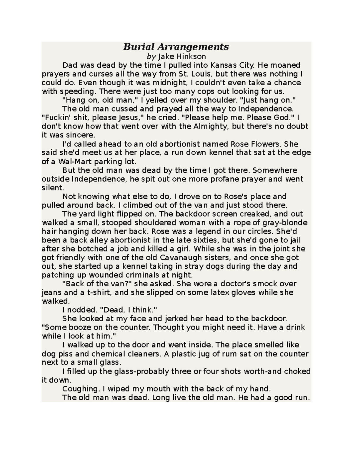 Burial arrangements - flash fiction story - Burial Arrangements by Jake ...