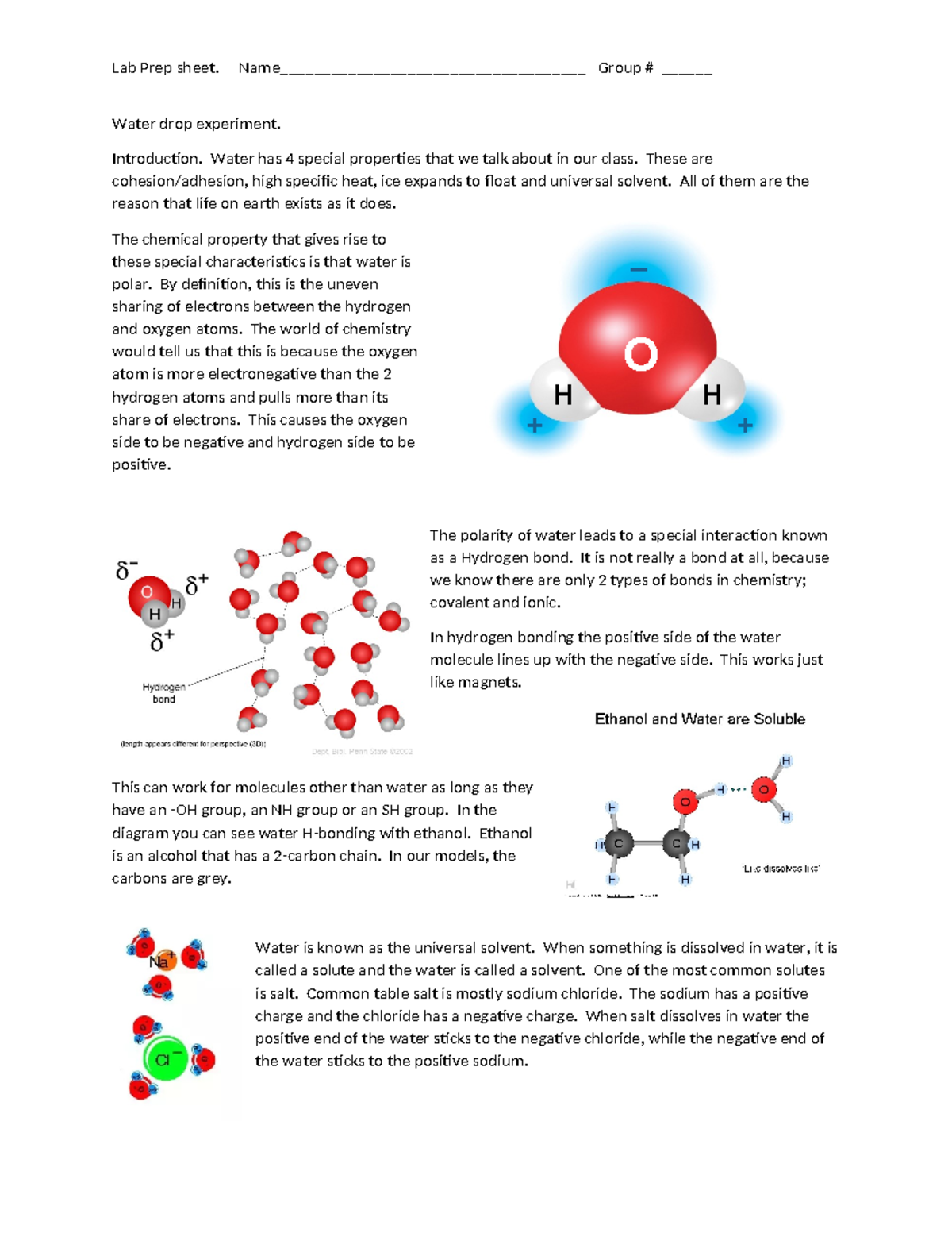 Water drop experiment - Lab Prep sheet. Name ...