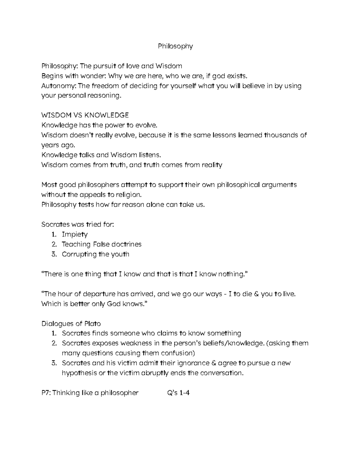 Philosophy - Unit 1 - unit 1 review - Philosophy Philosophy: The ...