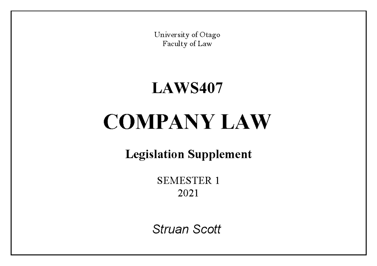 1-14 sup - NOTES - University of Otago Faculty of Law LAWS COMPANY LAW ...