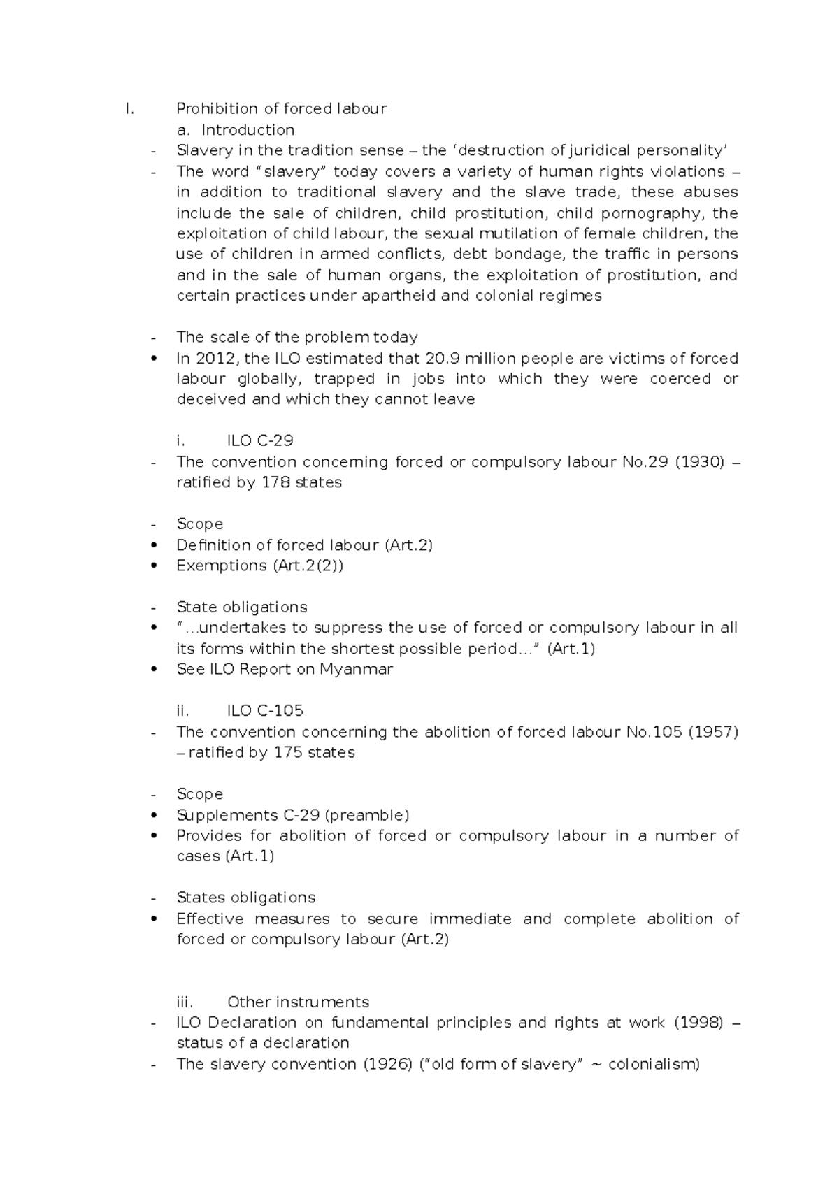 Prohibition of forced labour - I. Prohibition of forced labour a ...