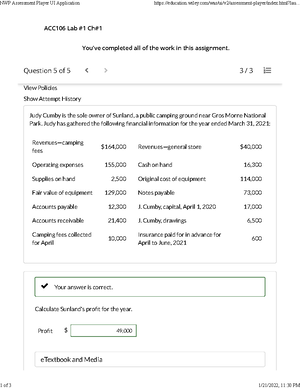 Lab 5- Question 4 - Wiley Plus - Prepare a classified balance sheet ...