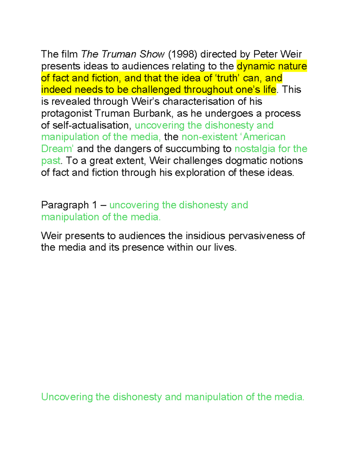 2020 Past HSC question - joint-construction response - The film The ...