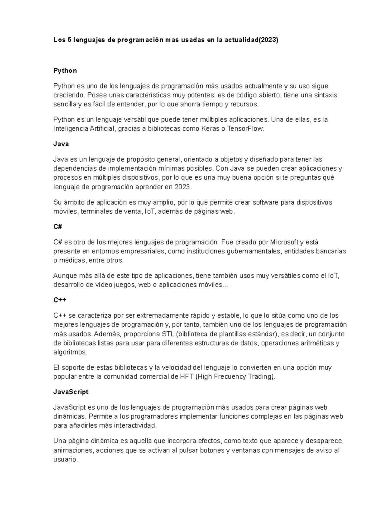 Los 5 lenguajes de programación mas usadas en la actualidad(2023 ...