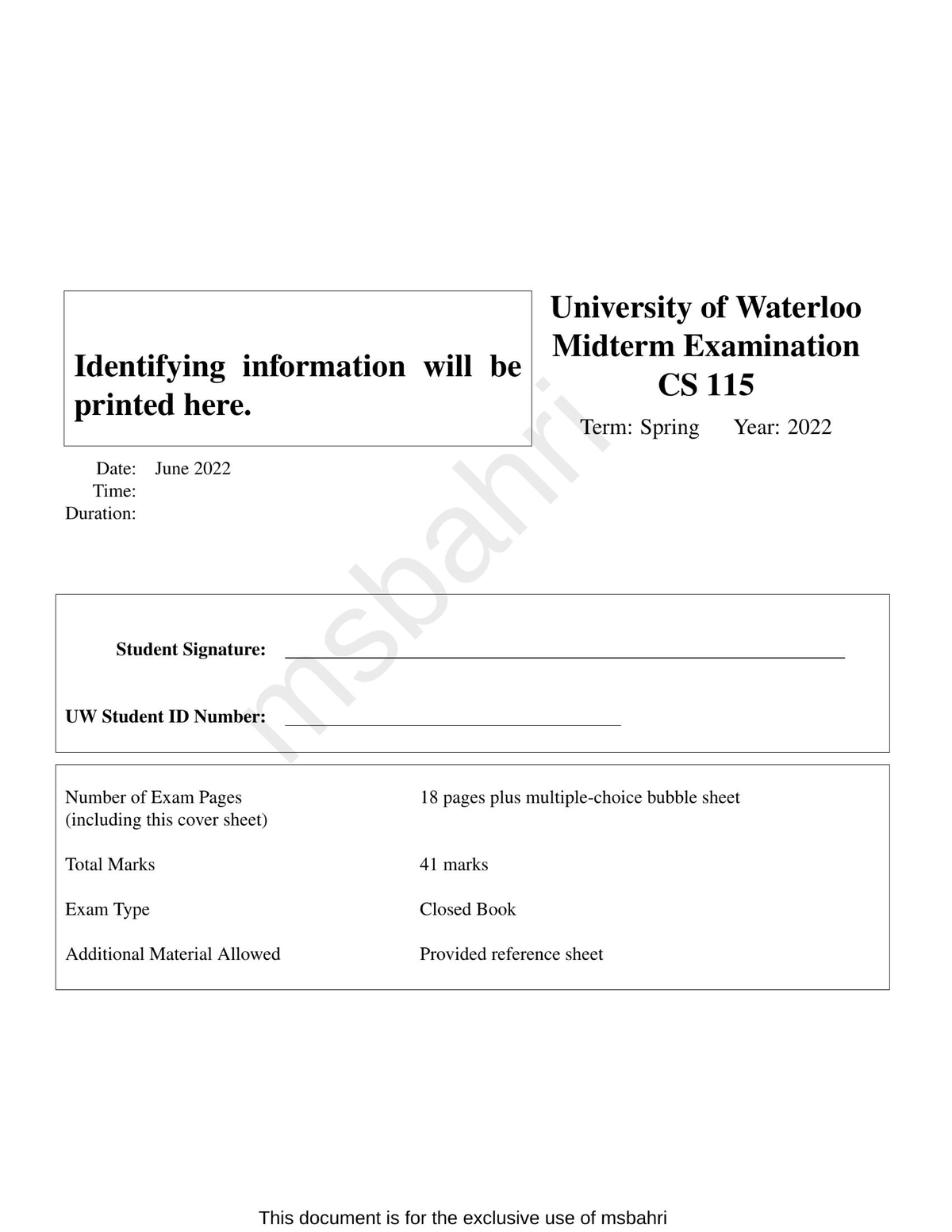 Practice midterm - Cs 115 - Studocu