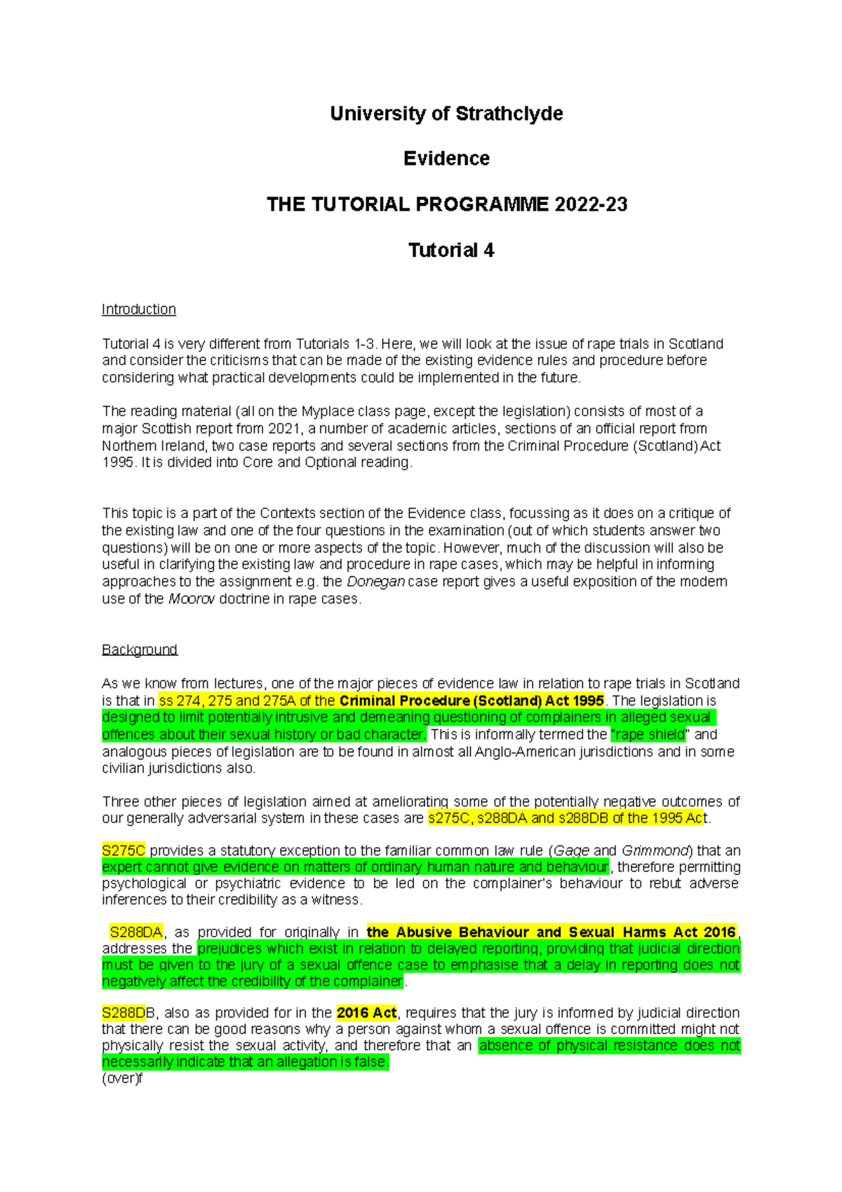 Evidence Tutorial 4 - University of Strathclyde Evidence THE TUTORIAL PROGRAMME 2022- Tutorial 4 ...