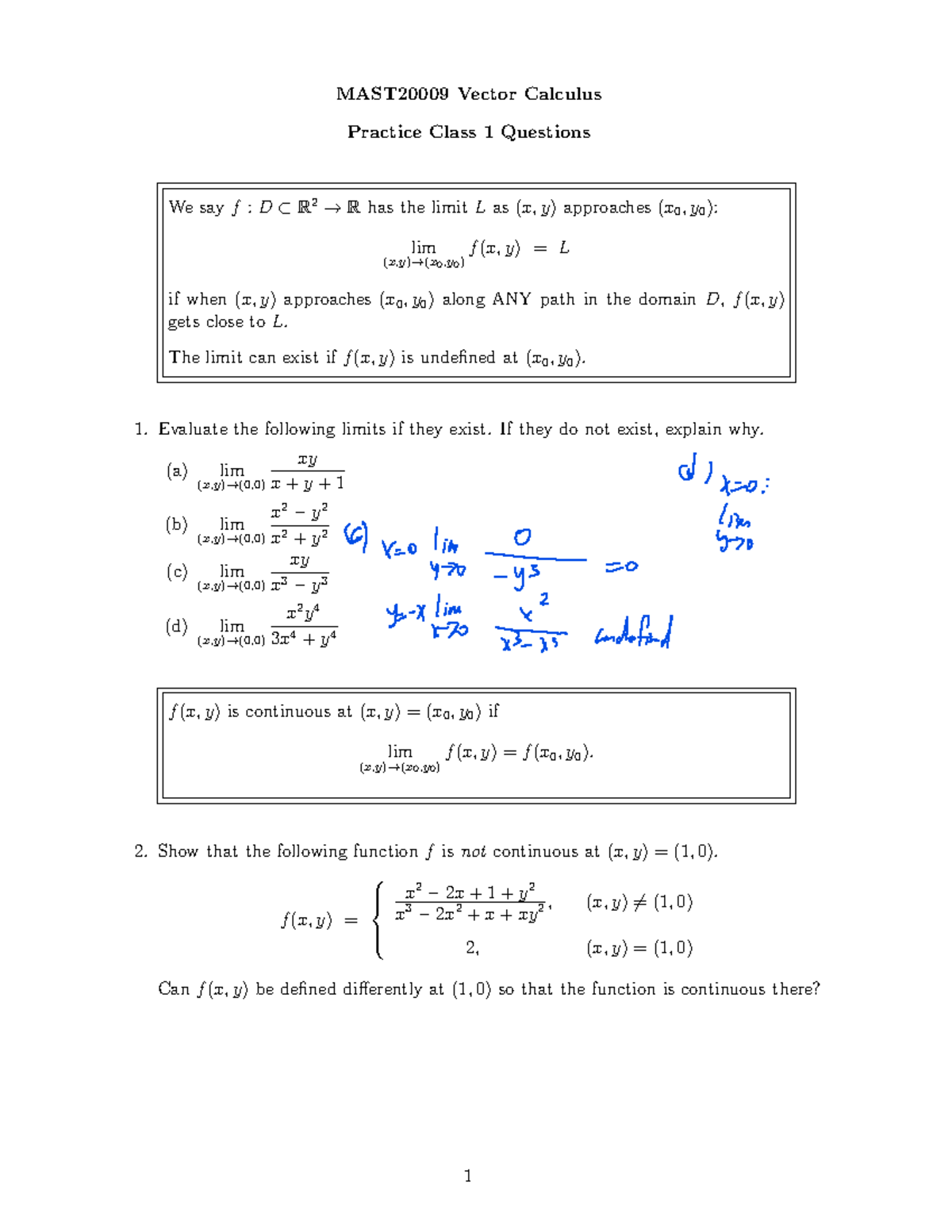 Tute1 - Tutorial sheet 1 - MAST20009 Vector Calculus Practice Class 1 ...