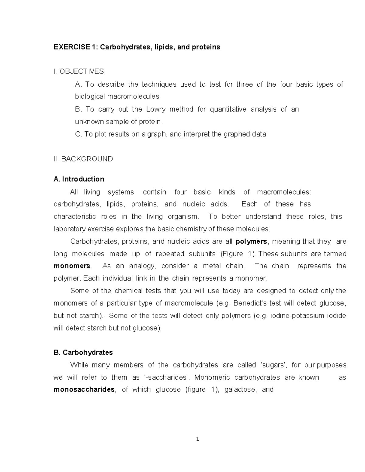 Macromolecules - EXERCISE 1: Carbohydrates, lipids, and proteins I ...