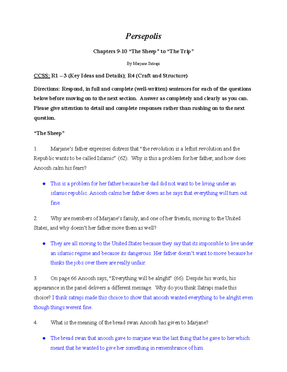 Persepolis Ch. 9-10 Summaries - Persepolis Chapters 9-10 “The Sheep” to ...