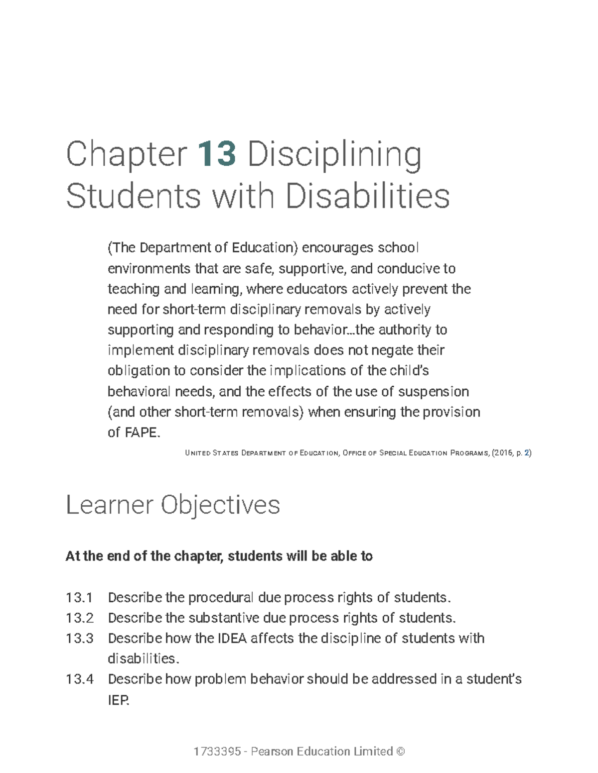 Chapter 13 - Chapter 13 Disciplining Students with Disabilities (The Department of Education ...