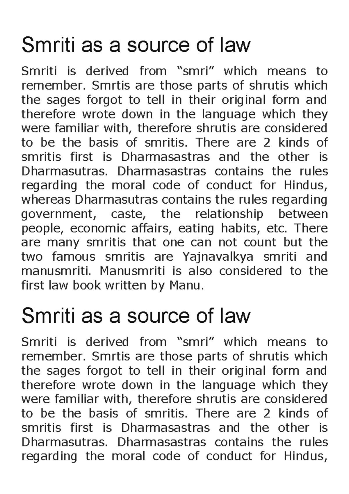 Smriti Upload - Smriti as a source of law Smriti is derived from “smri ...