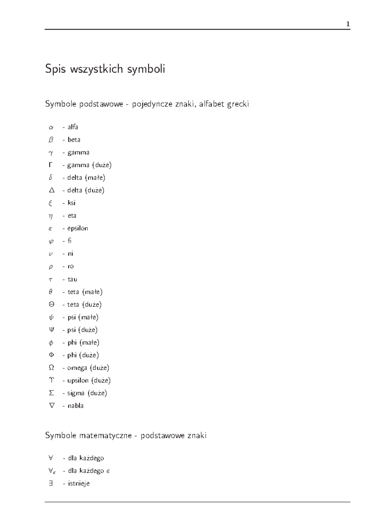 Spis wszystkich symboli - Spis wszystkich symboli Symbole podstawowe ...