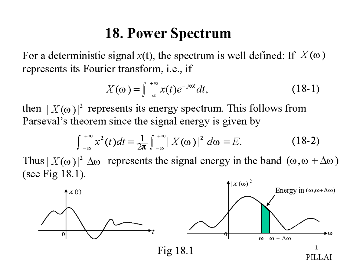 EL6303 Lect 13-15 Power Spectrum - 1 For a deterministic signal x (t ...