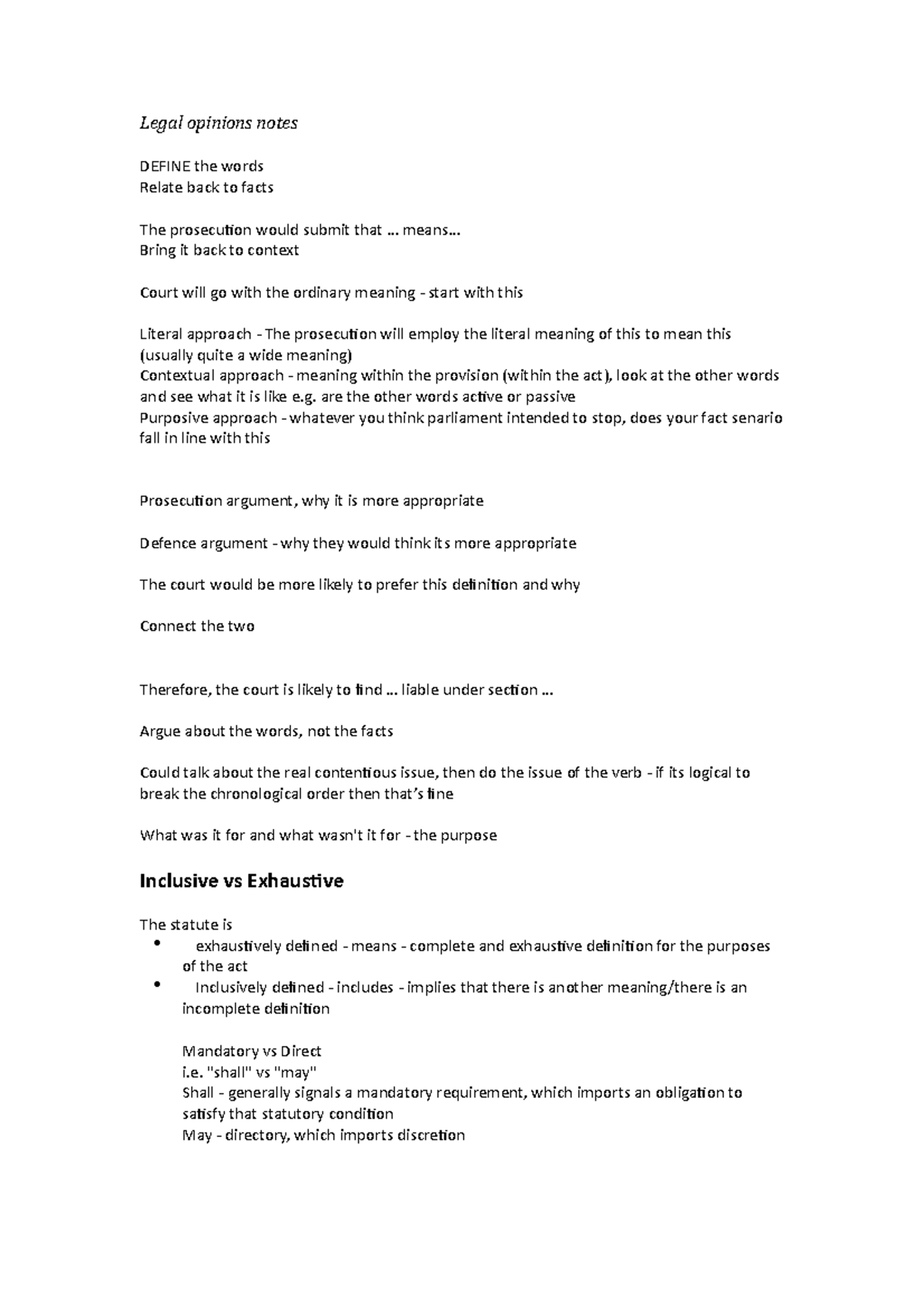 Legal-opinion-notes - Easy/note write up - Legal opinions notes DEFINE ...