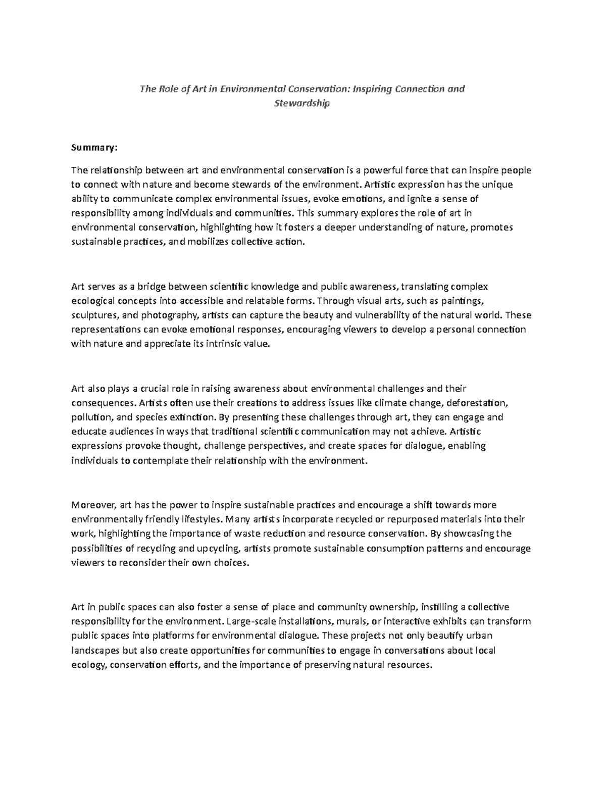 The Role of Art in Environmental Conservation — Inspiring Connection ...