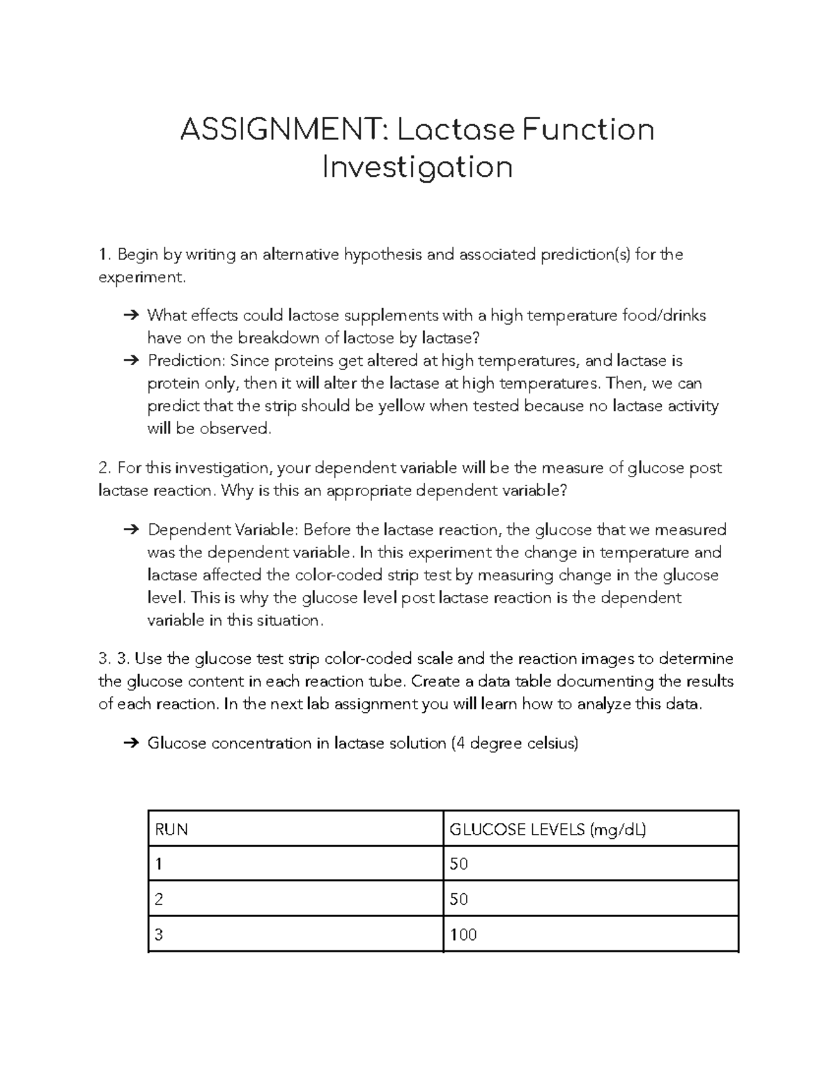 Assignment Lactase Function Investigation - ASSIGNMENT: Lactase ...