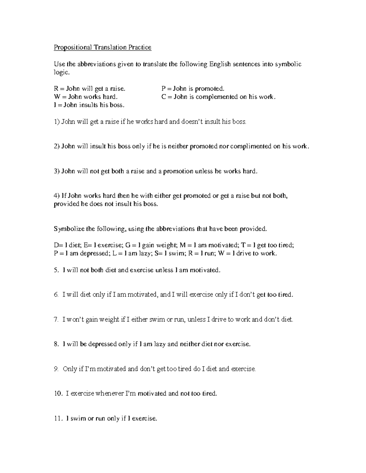 Practice Assignment 4 Propositional Translations With Answers - Propositional Translation ...