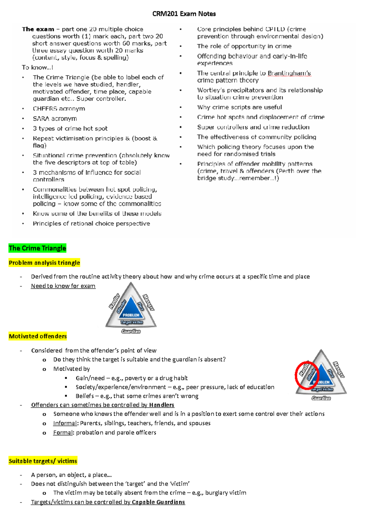 CRM201 Exam Notes - CRM201 Exam Notes The Crime Triangle Problem ...