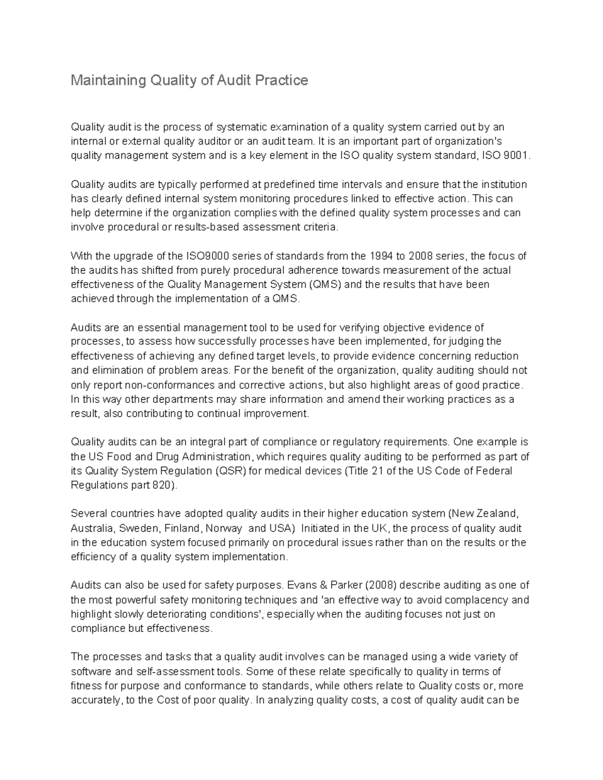 Maintaining Quality of Audit Practice - It is an important part of ...