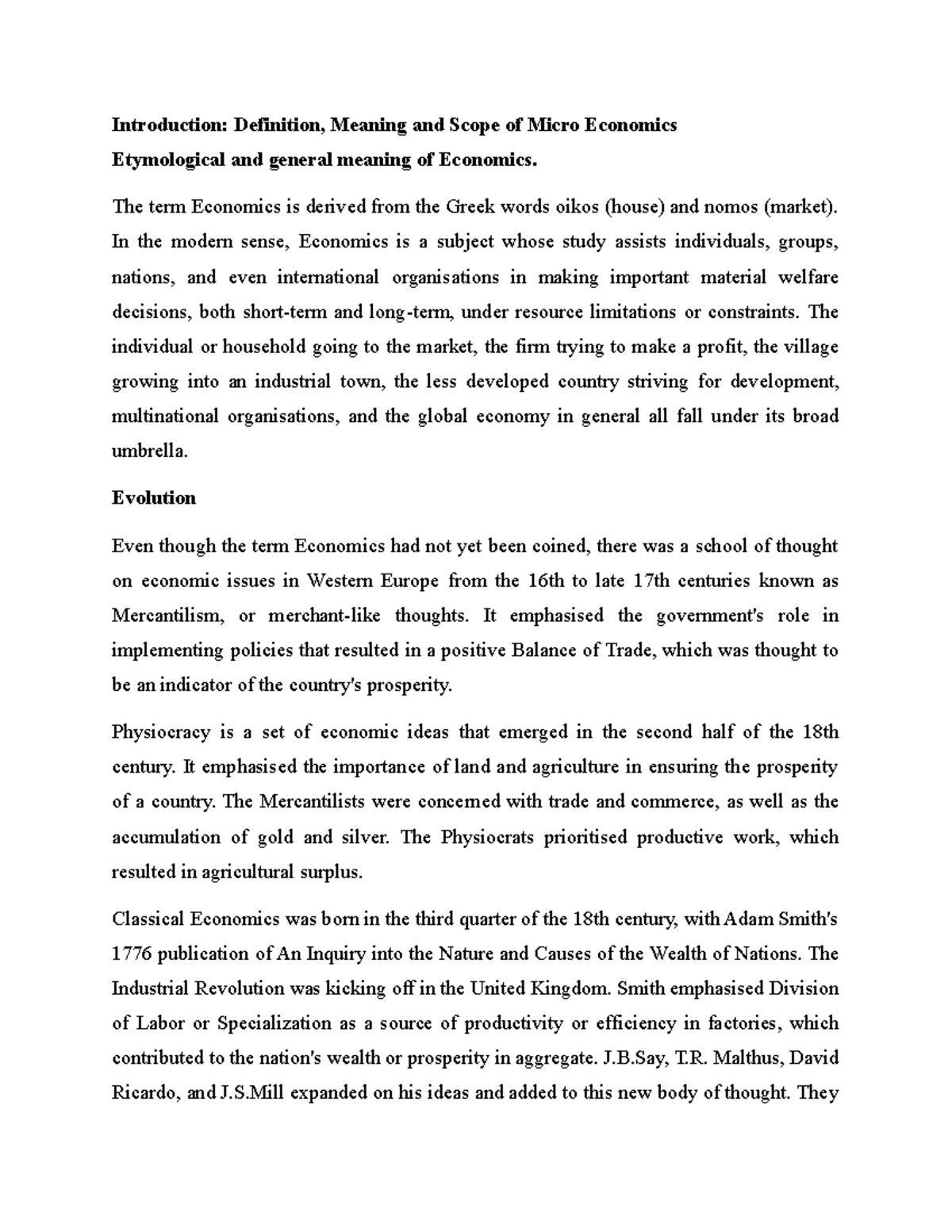 Introduction Definition Meaning And Scope Of Micro Economics The
