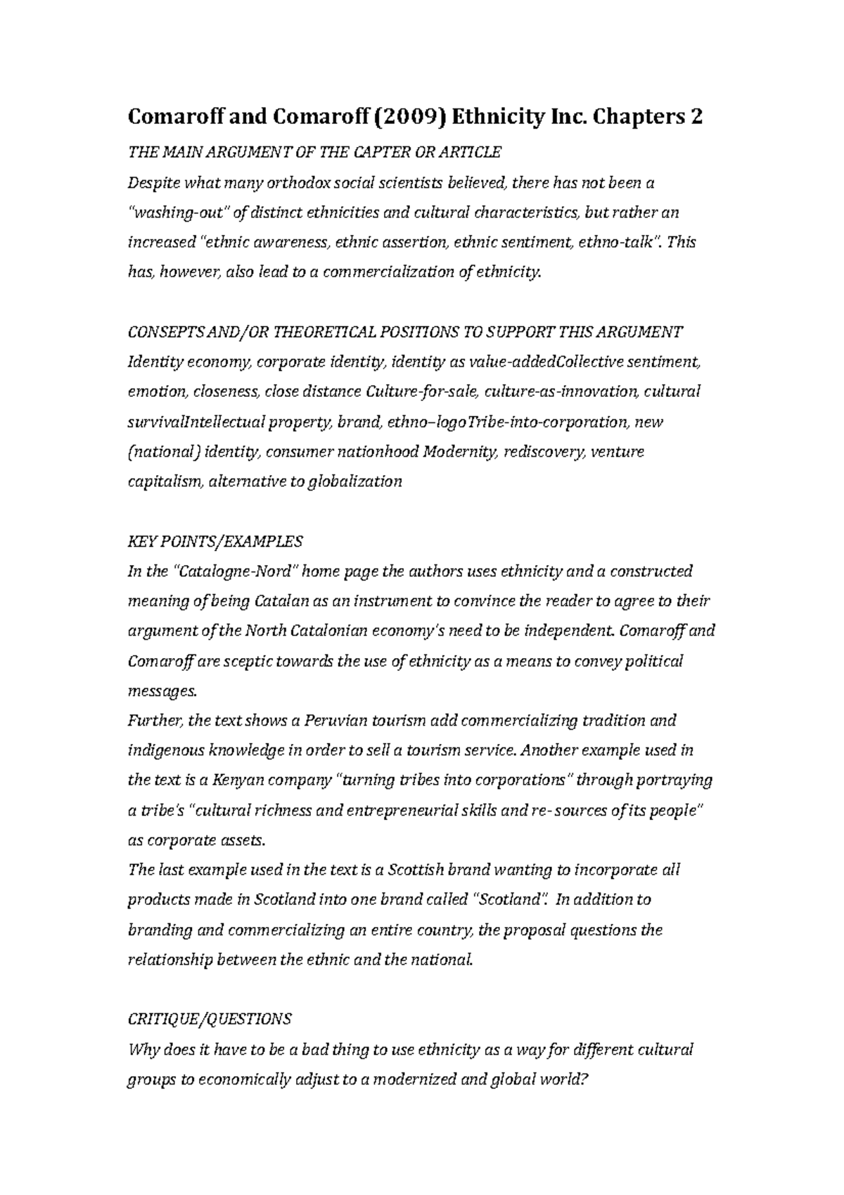 Summary Comaroff and Comaroff 2009 Ethnicity Inc Chapter 1 Alida Ujvari ...