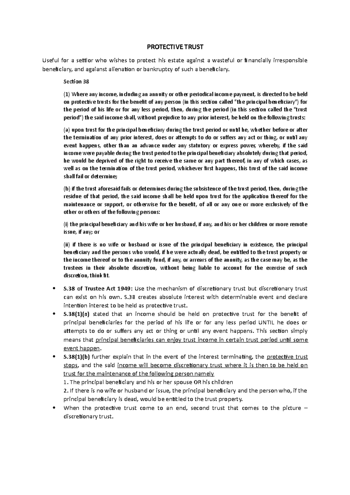 4. Protective Trust - PROTECTIVE TRUST Useful for a settlor who wishes ...