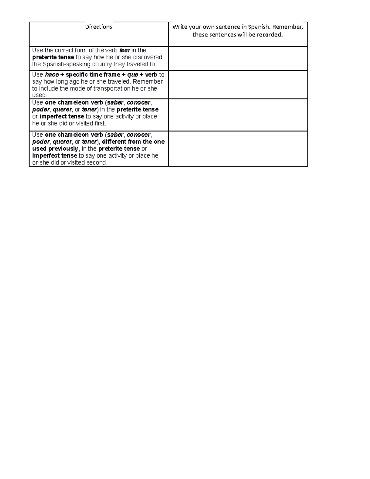 05 09 01 template - Directions Write your own sentence in Spanish ...