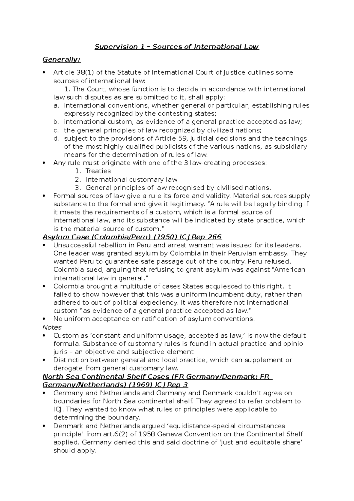 Supervision 1 - Sources of Intl Law - Supervision 1 – Sources of ...
