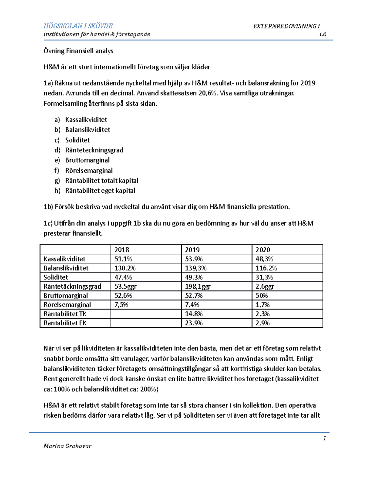 Övning Analys av redovisning 2022 student 221219 - Institutionen för ...