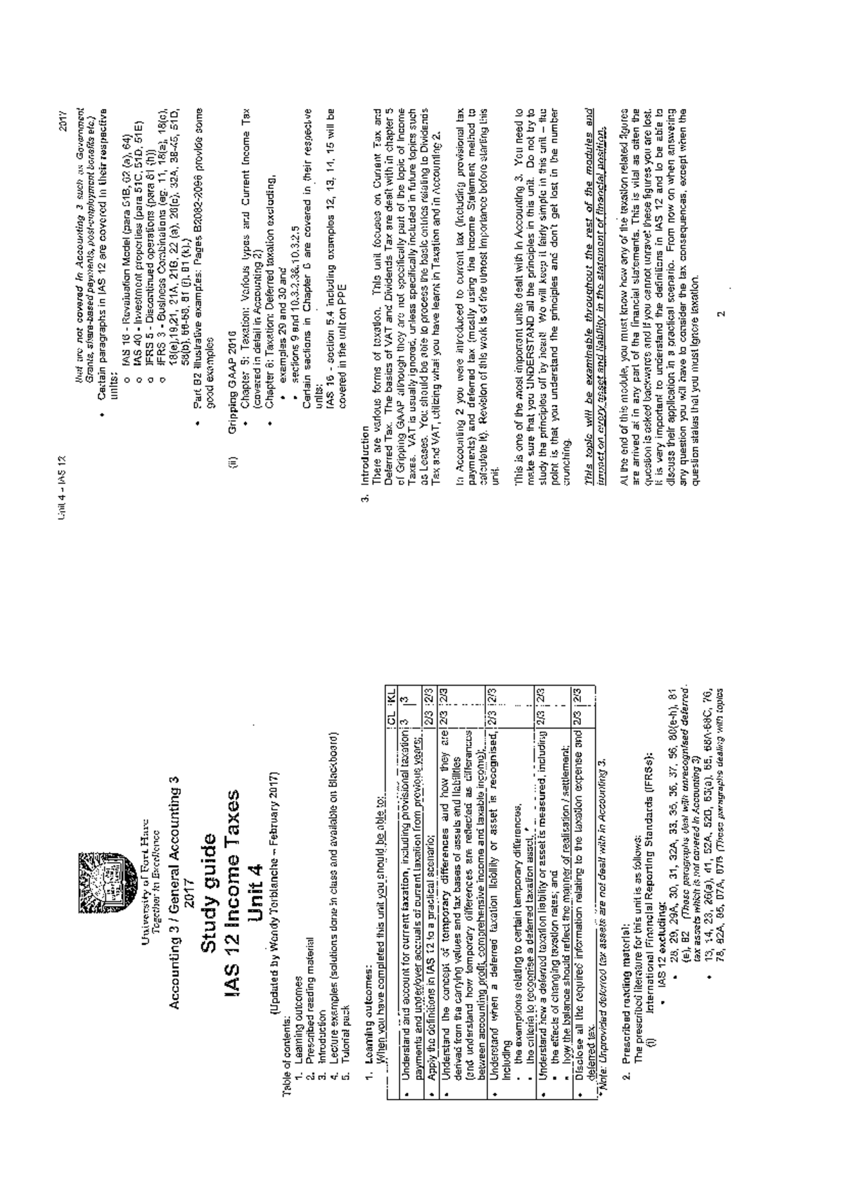 Unit 4 Income taxes handout and tuts - 2017 - ACC300 - Studocu