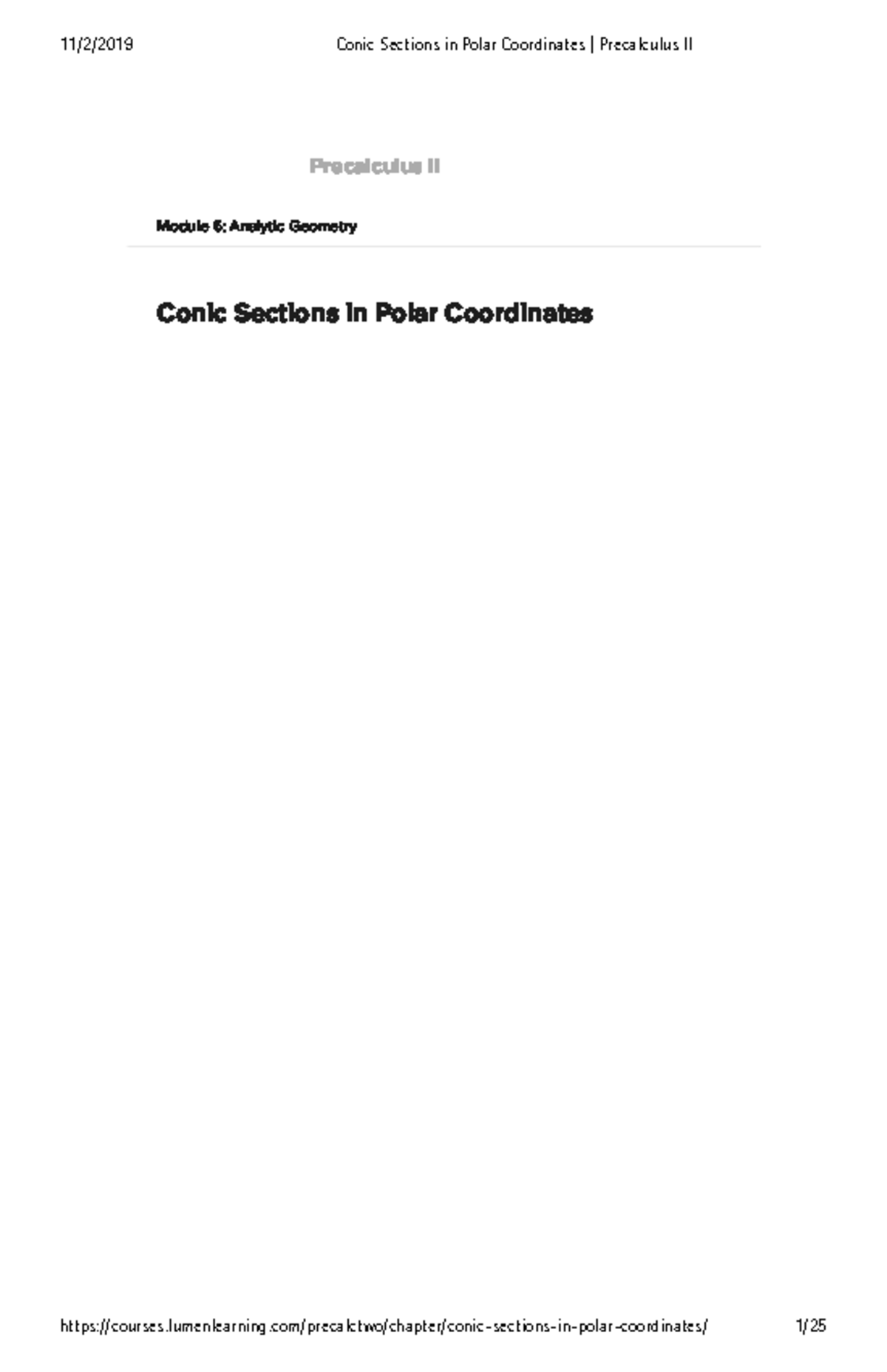 Conic Sections in Polar Coordinates Precalculus II - Module 6: Analytic ...