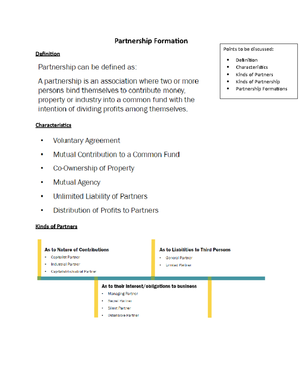 Partnership Formation - Characteristics Voluntary Agreement Mutual ...