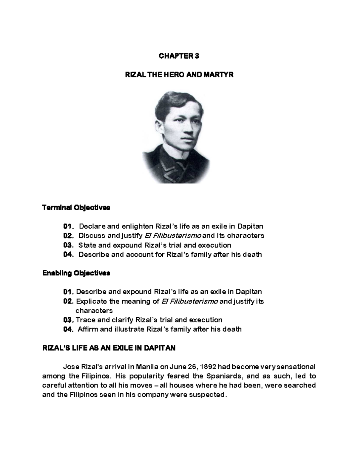 Rizal Book Chapter 3 - CHAPTER 3 RIZAL THE HERO AND MARTYR Terminal ...