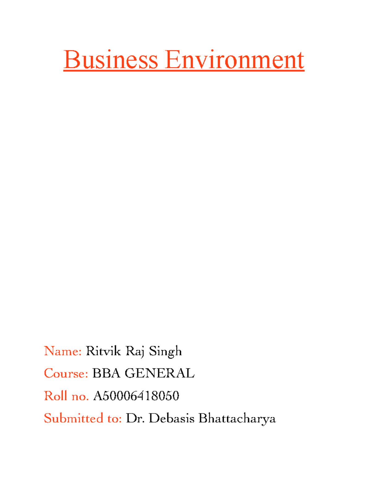 BE Assignment - Djdjr - Business Environment Name: Ritvik Raj Singh ...