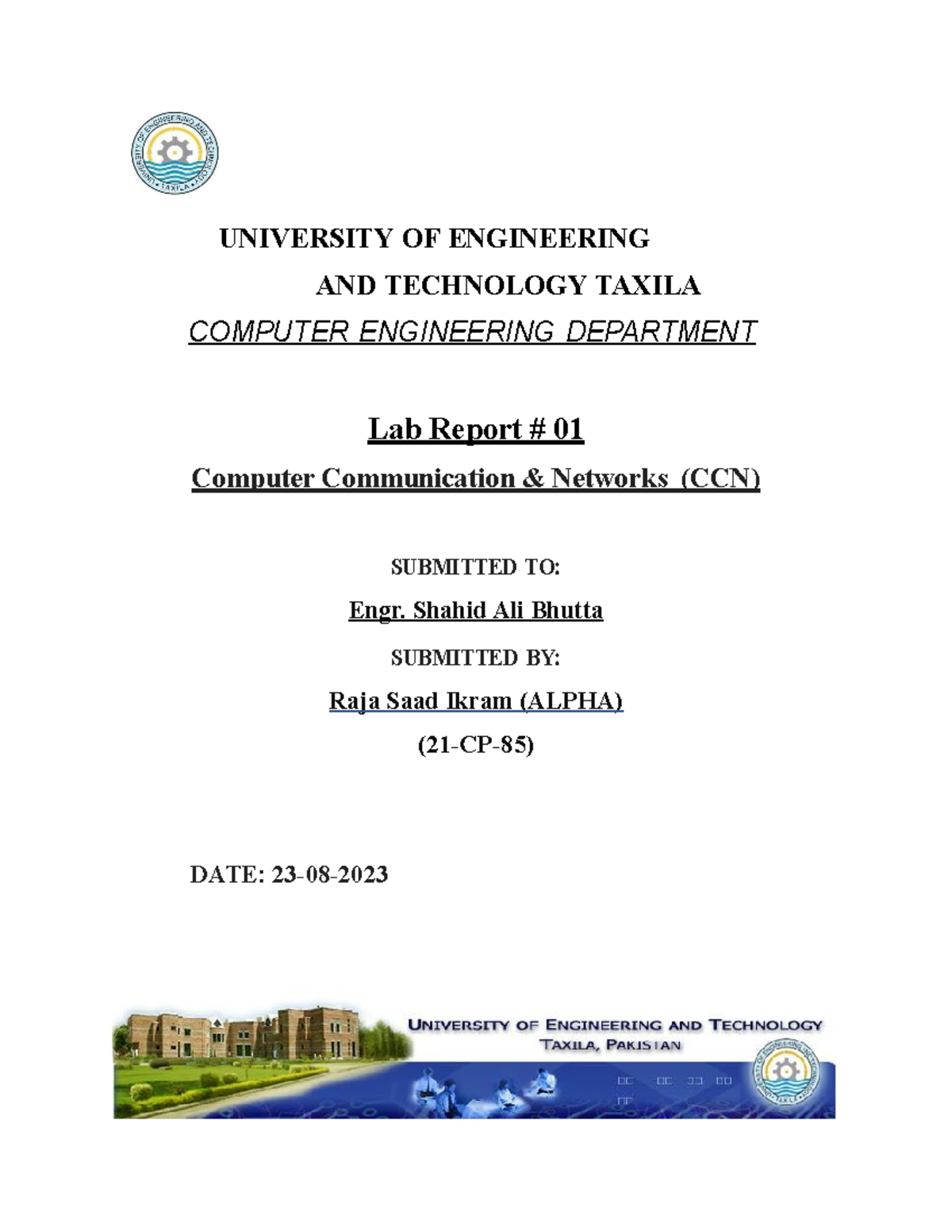 Lab Report 1 CCN Lab - This are very informative - UNIVERSITY OF ENGINEERING AND TECHNOLOGY ...