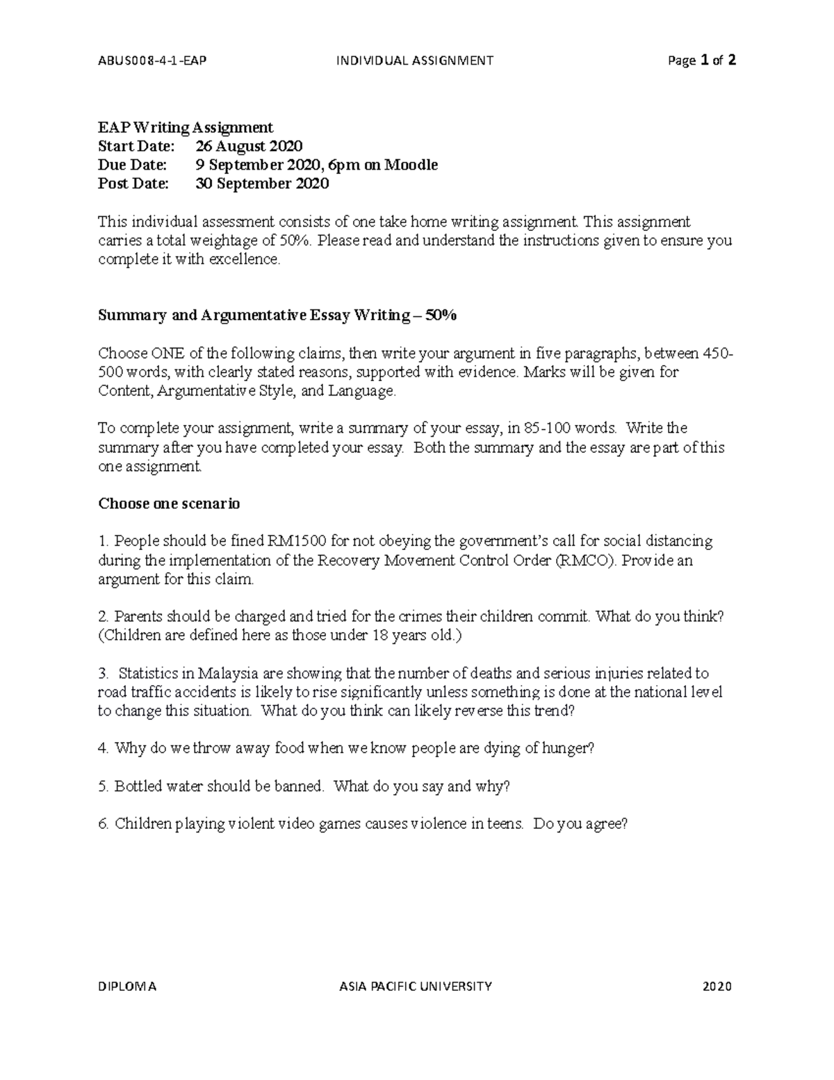 EAP- Individual Writing Assignment - ABUS008-4-1-EAP INDIVIDUAL ...