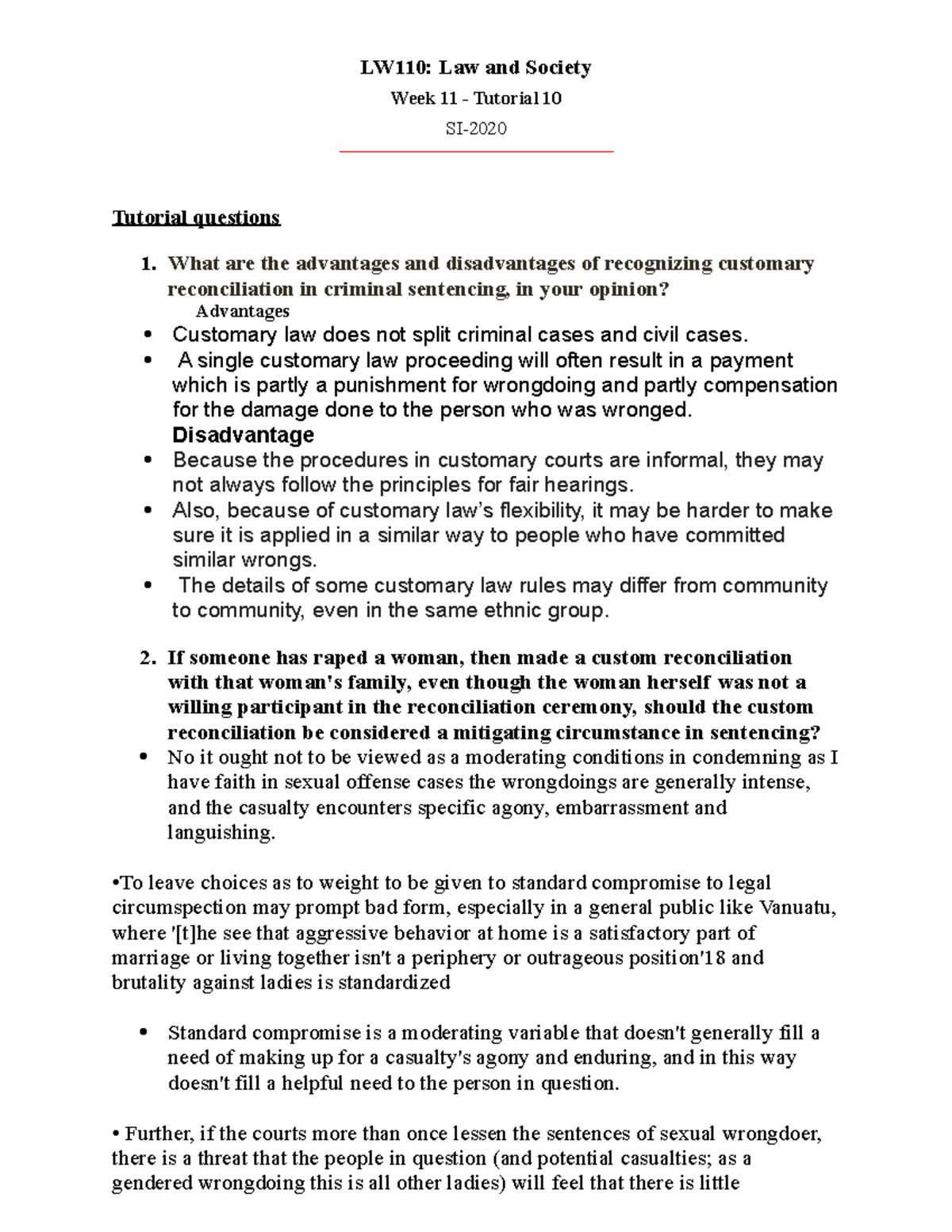 Week 11 - Tutorial 10Week 12 - Tutorial 11 courts and disputes ...