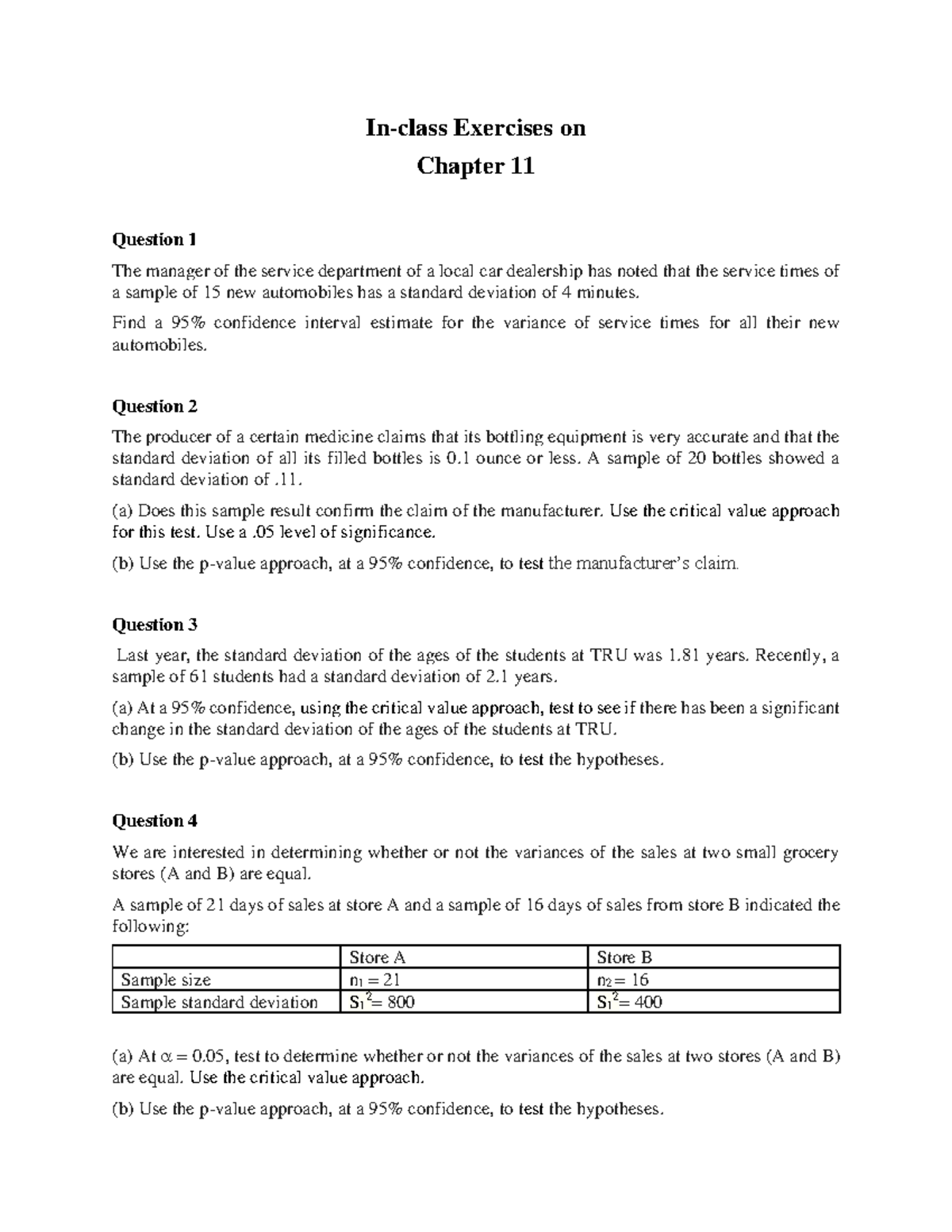 ICE Ch11 With Answer Keys - In-class Exercises on Chapter 11 Question 1 ...