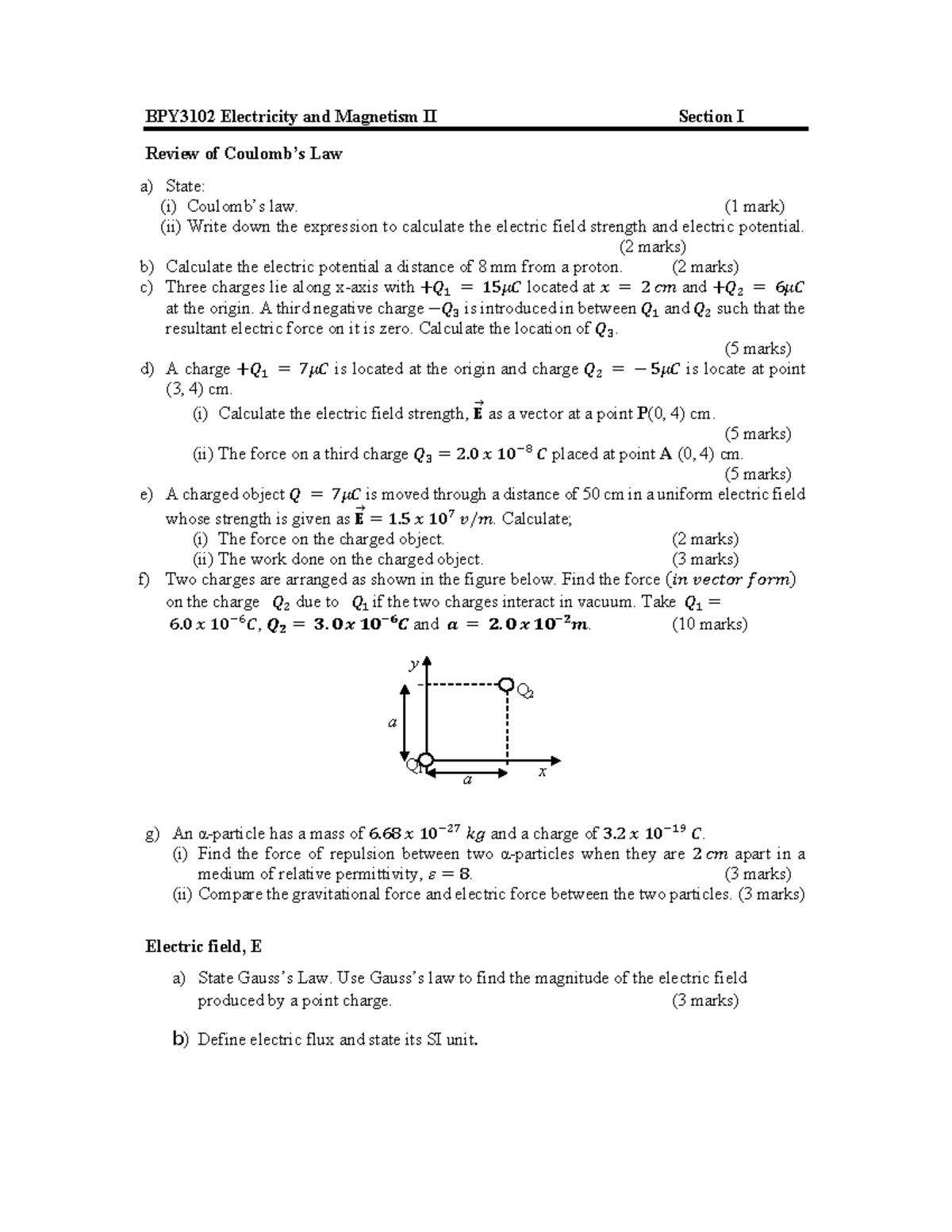 BPY3102 Electricity and Magnetism II Section I - (1 mark) (ii) Write ...