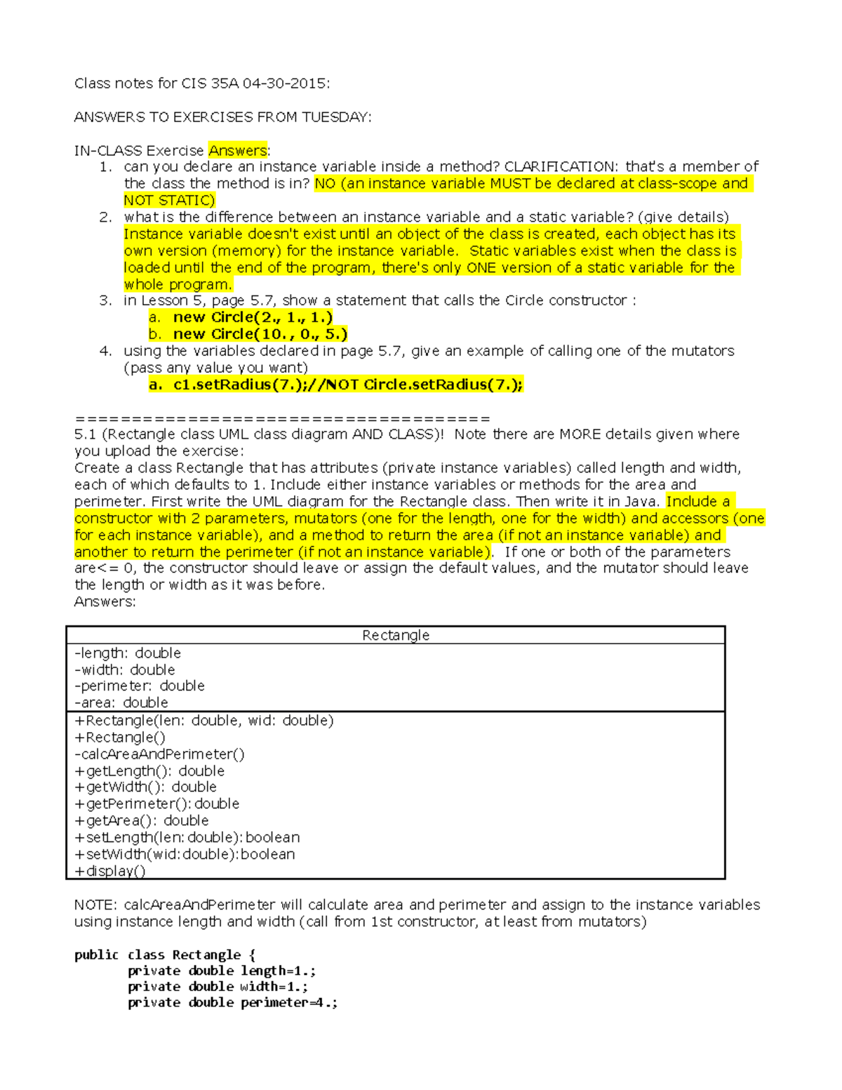 Class Notes 35A 04 30 2015 - Class notes for CIS 35A 04-30-2015 ...