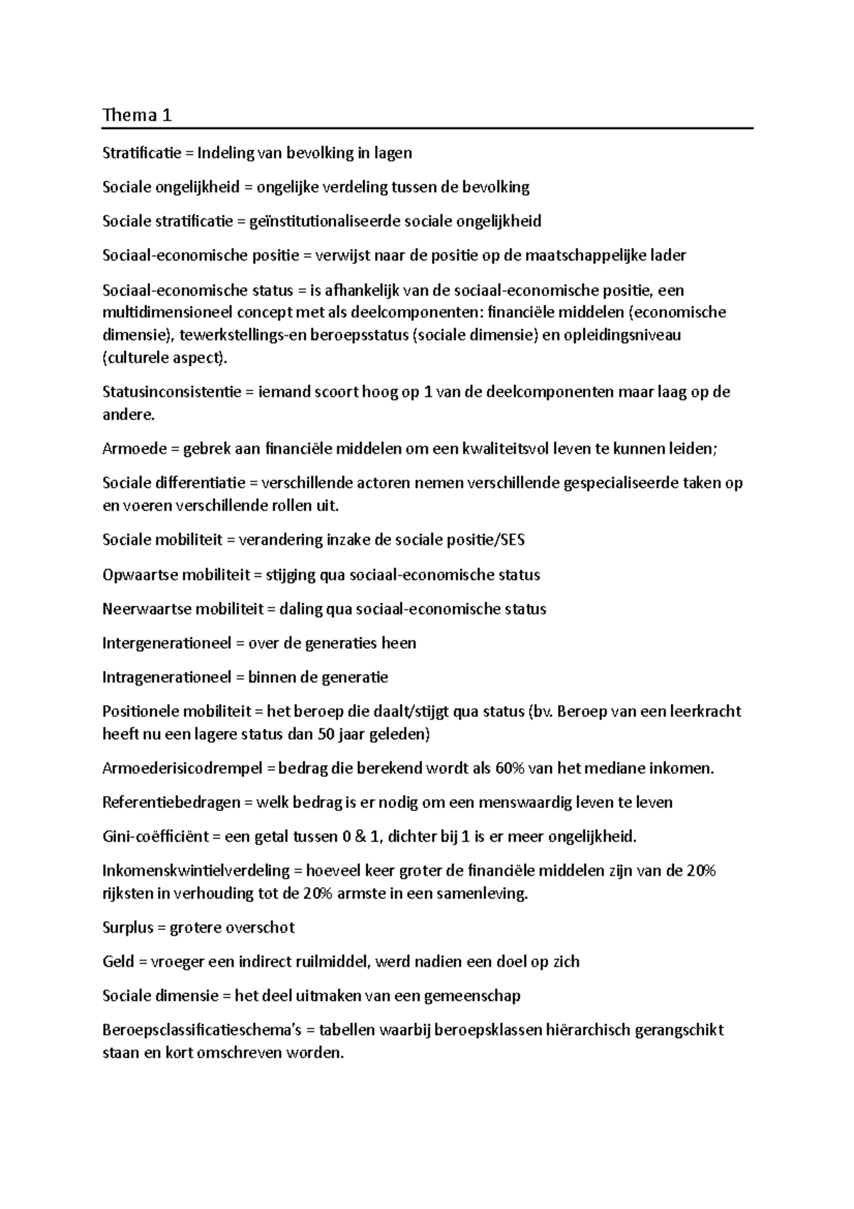 Alle Begrippen + uitleg - Stratificatie = Indeling van bevolking in ...