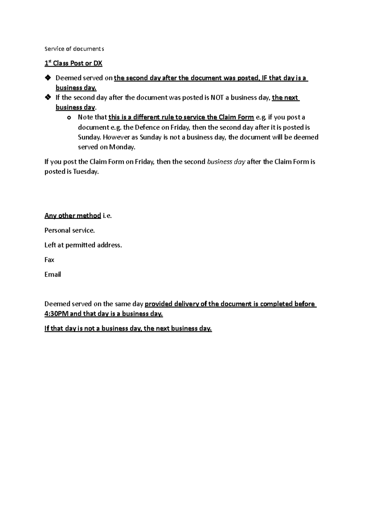 11. service of documents - Service of documents 1 st Class Post or DX ...