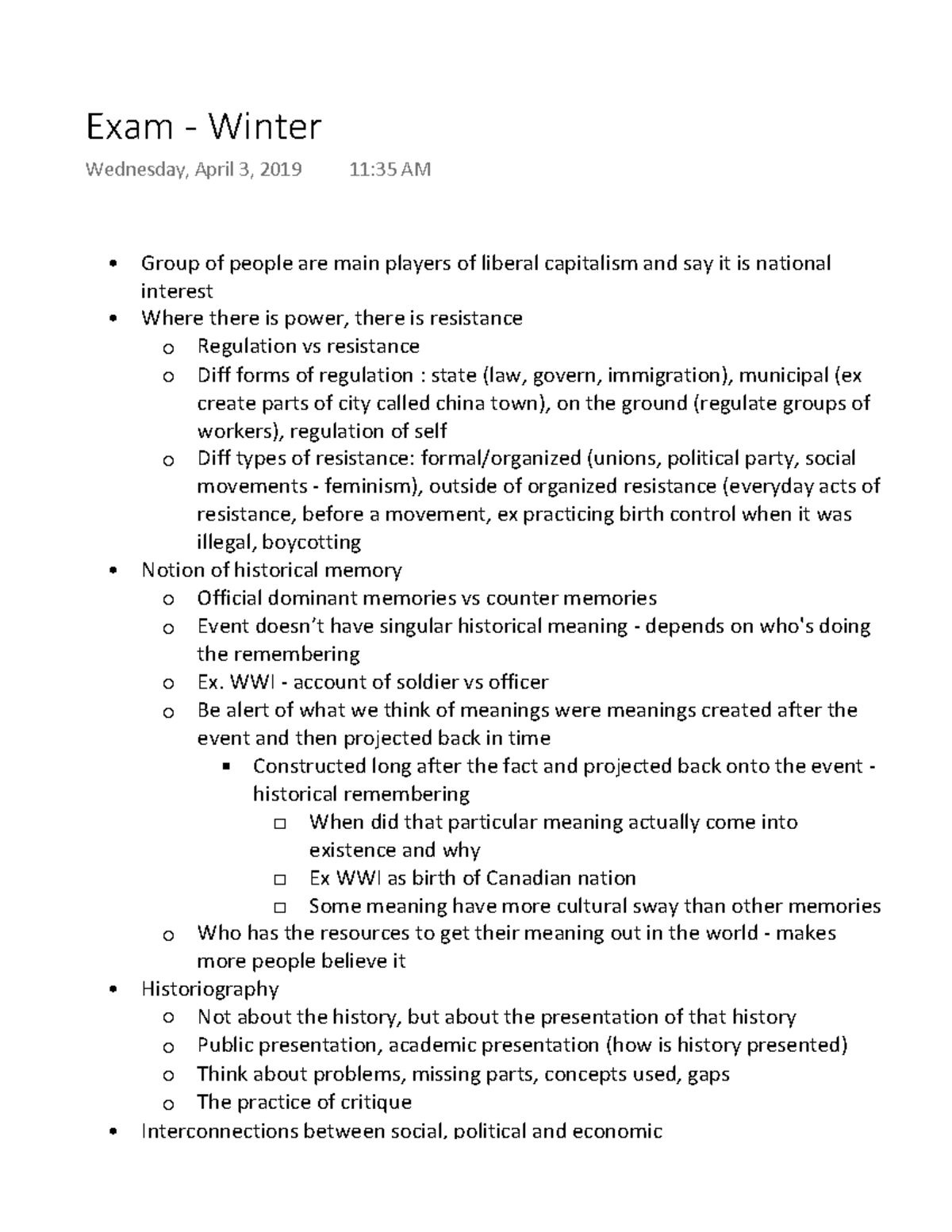 hist 124 Exam tips - Winter - Exam - Winter Wednesday, April 3, 2019 11 ...