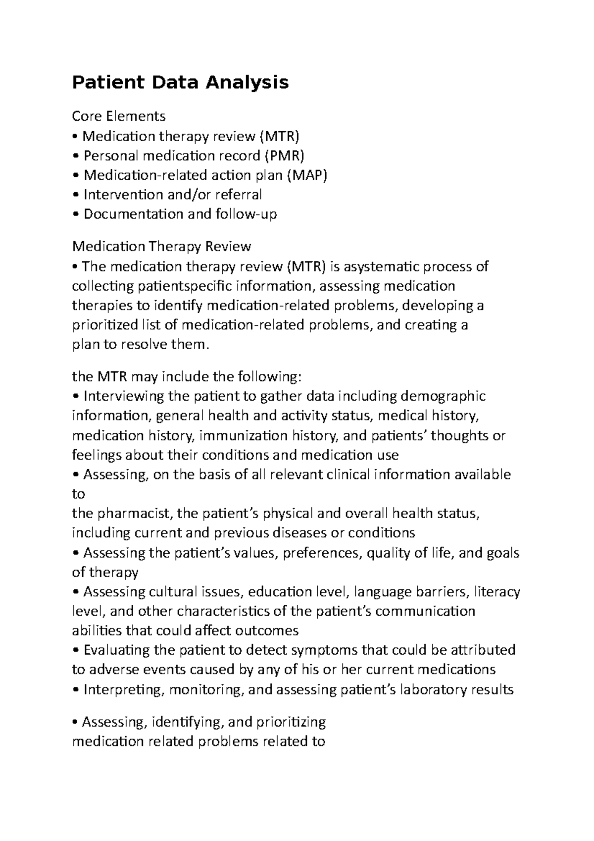 Patient Data Analysis - Patient Data Analysis Core Elements Medication ...